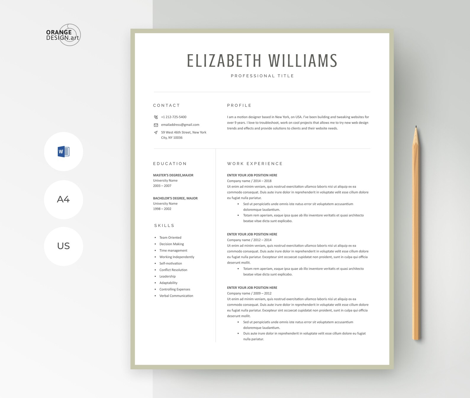 Clean & Modern Resume Template for Word, Professional Resume Template ...