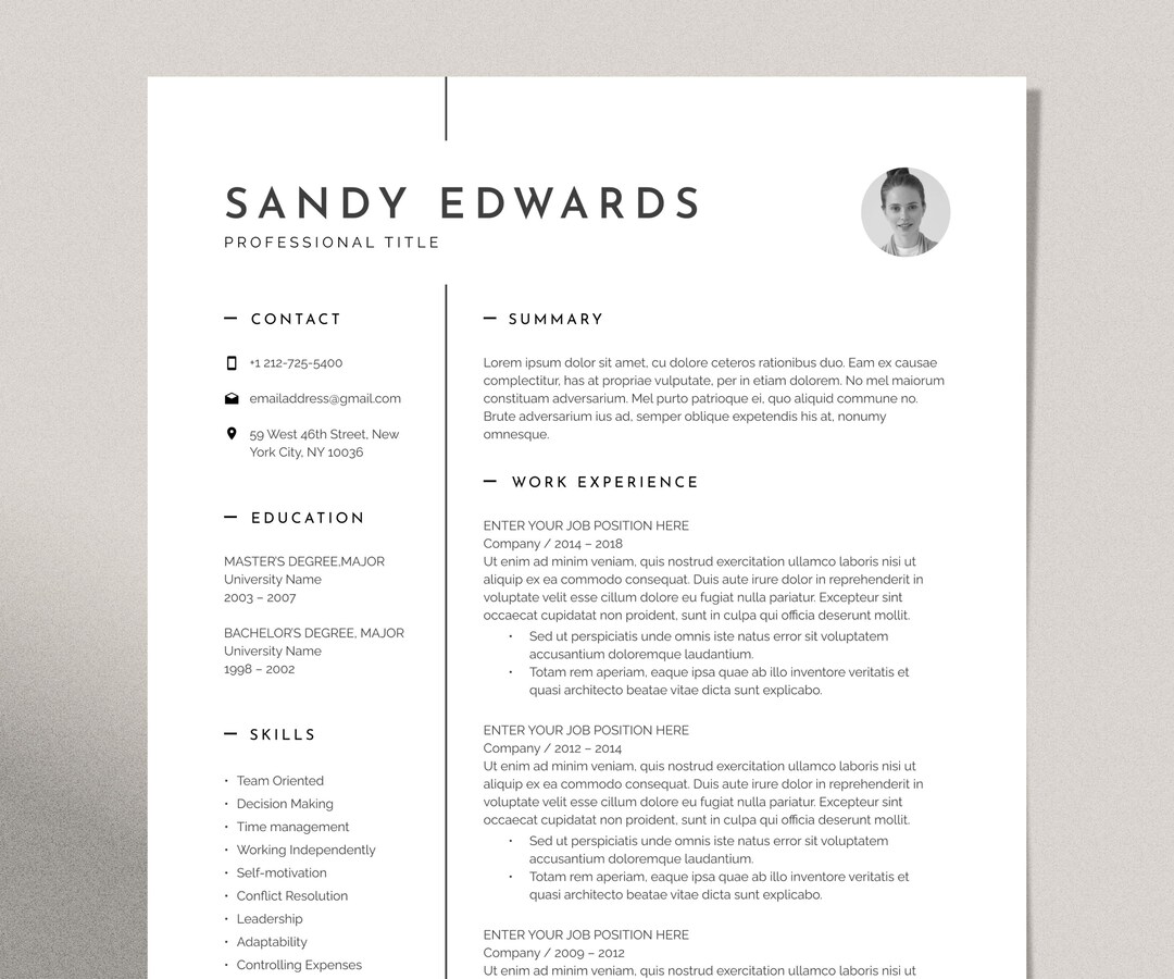 Modèle de CV professionnel Word, CV exécutif avec photo, modèle de CV ...