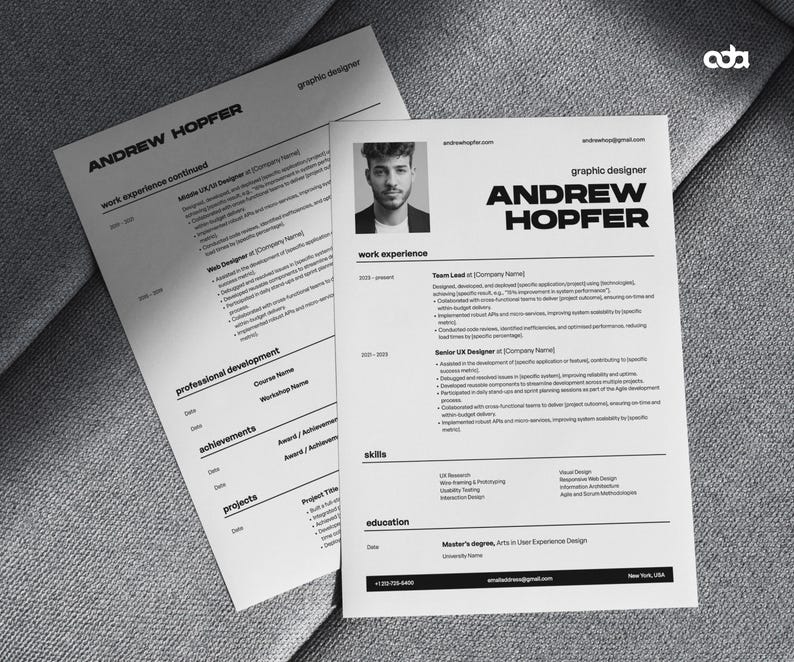 Modern Resume Template: Swiss Design for Mac Pages & Canva - Etsy