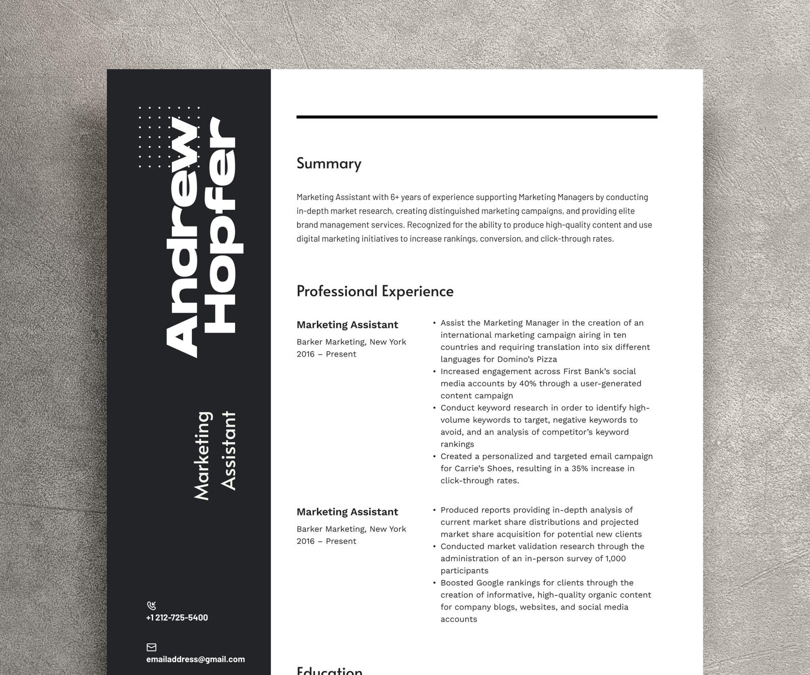 Modern Resume Word, Creative CV Design, Assistant Resume, Marketing CV ...