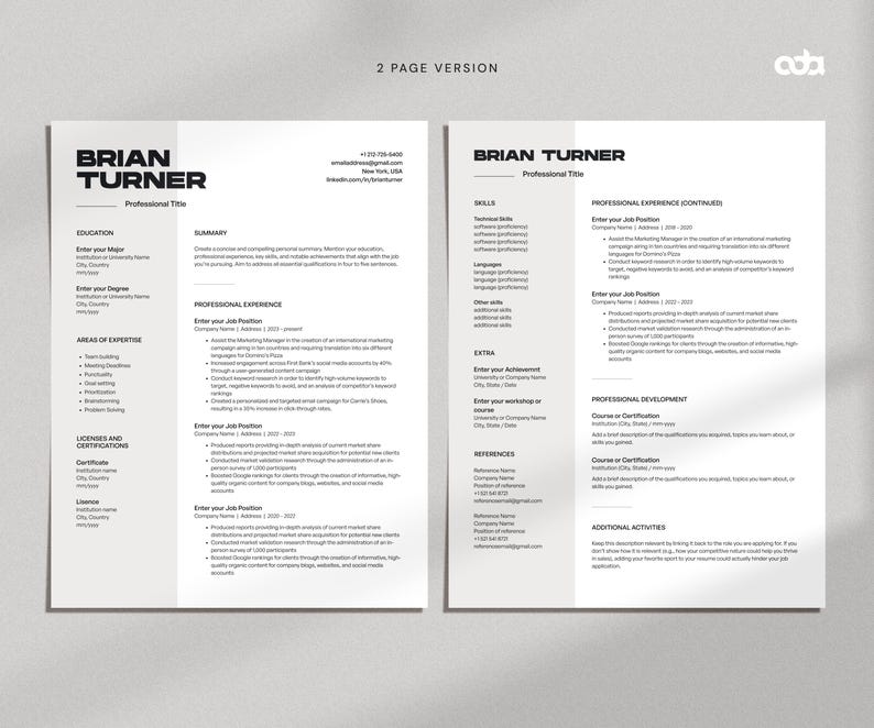 Modern Resume Template: Cover Letter & References (pages, Canva) - Etsy