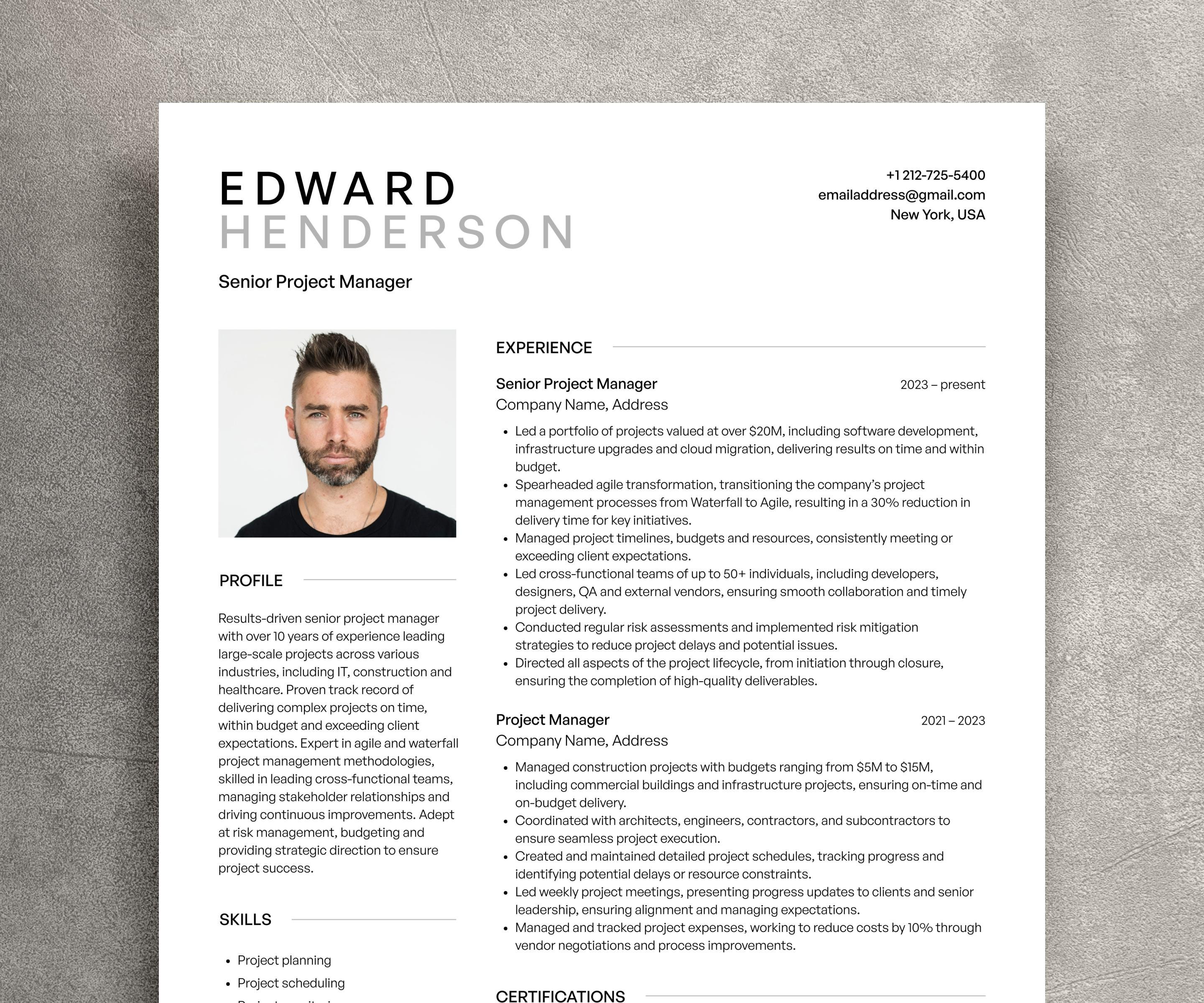 Manager Resume Template With Photo, Resume Template Canva & Pages ...