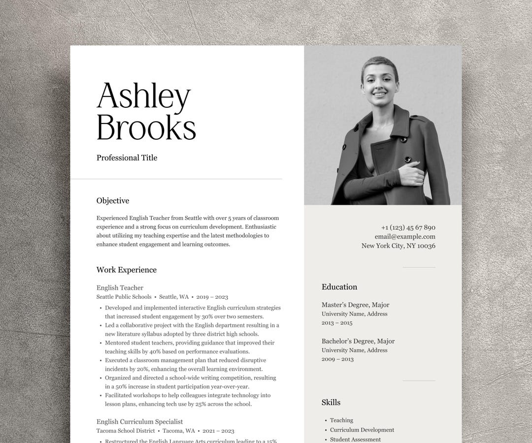 Modern Teacher Resume Template: CV for Educators (word, Pages, Canva ...
