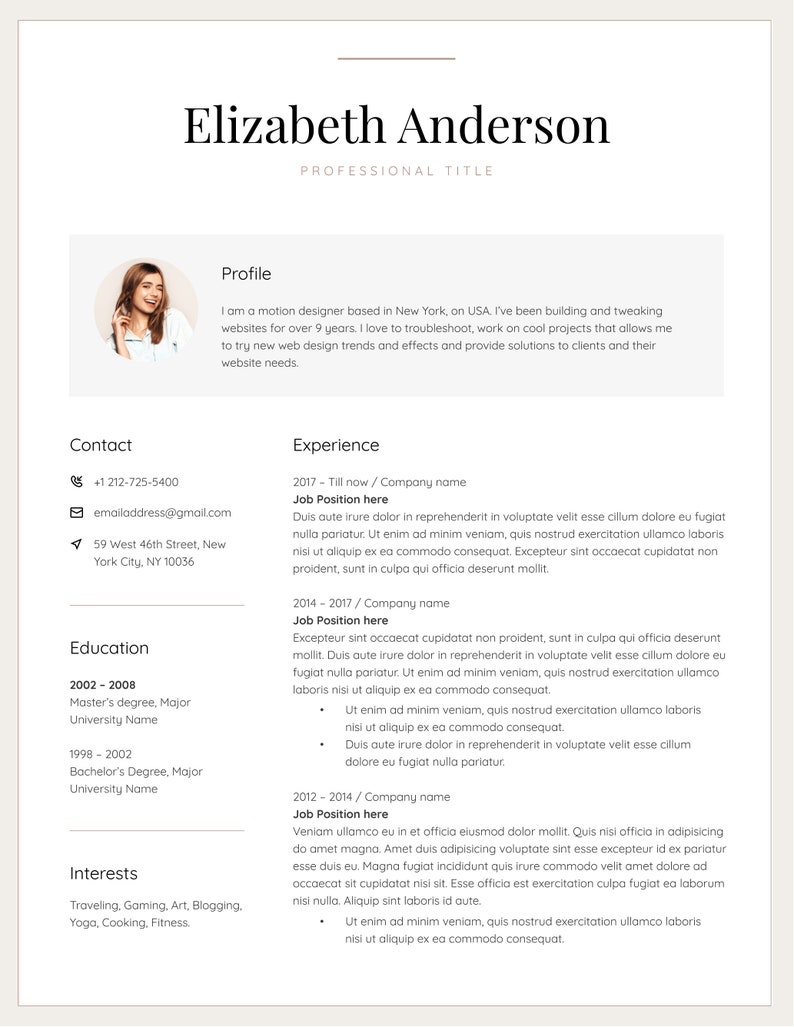 Resume Template for Word Elegant Resume With Photo Manager - Etsy