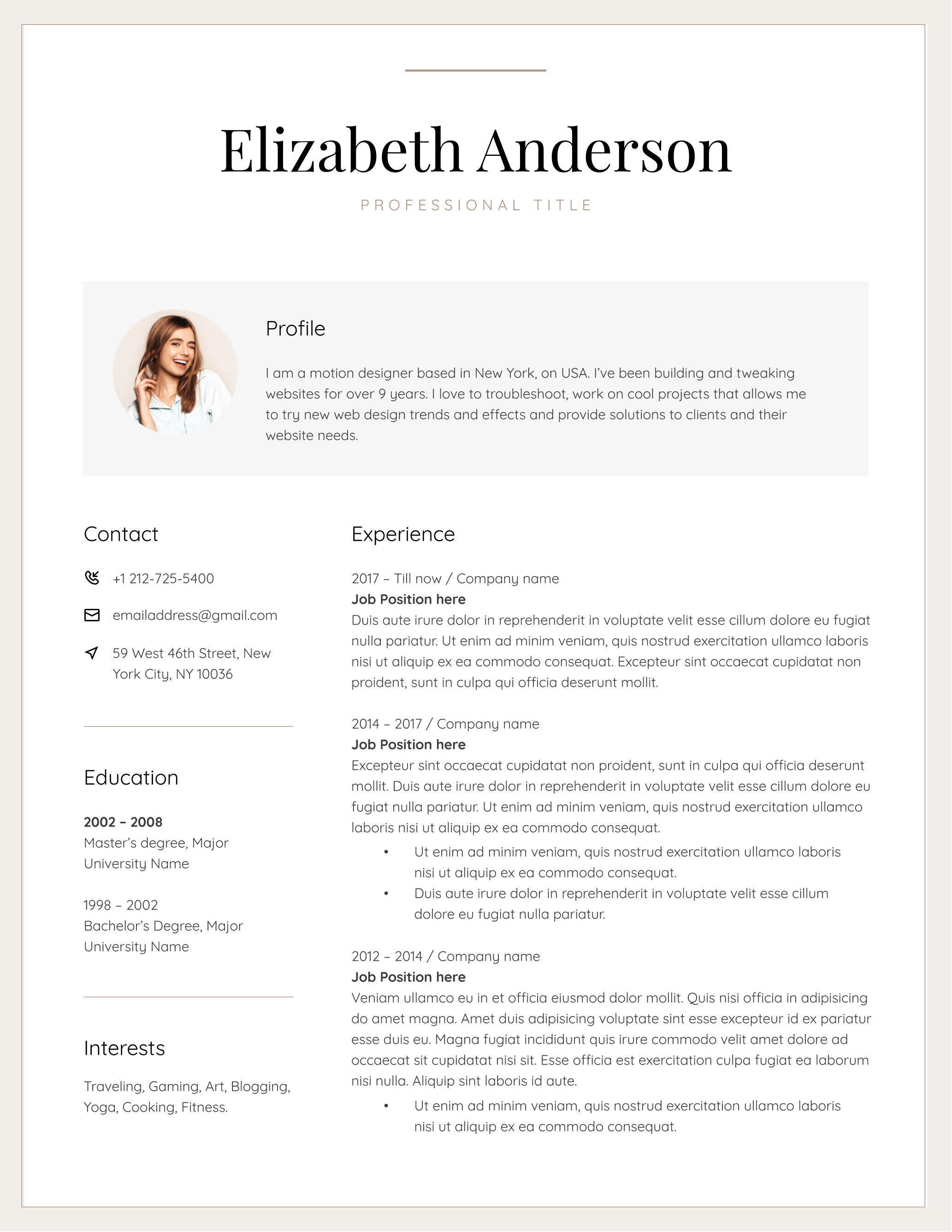 Resume Template for Word Elegant Resume With Photo Manager - Etsy
