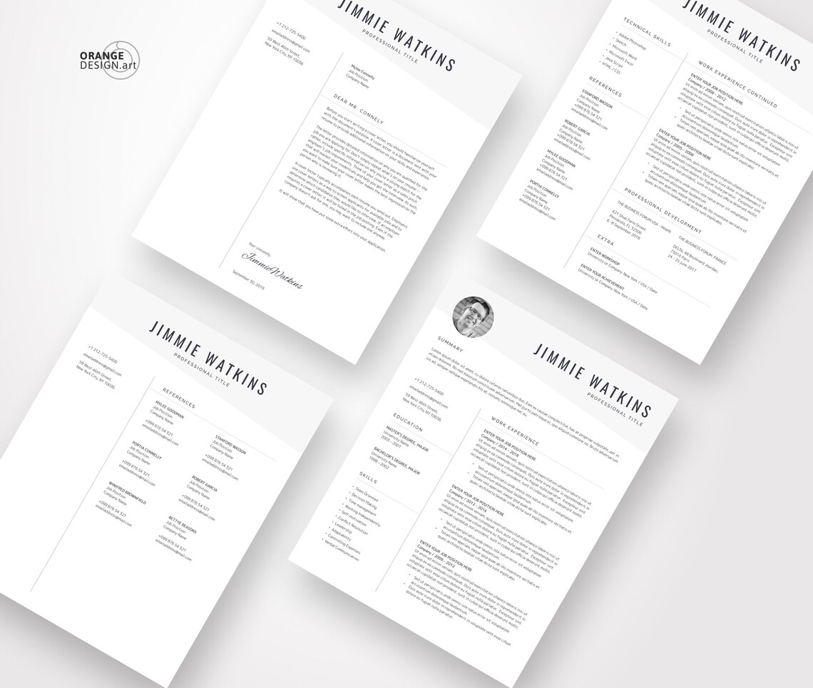 Minimalist Resume Template With Photo Professional CV for | Etsy