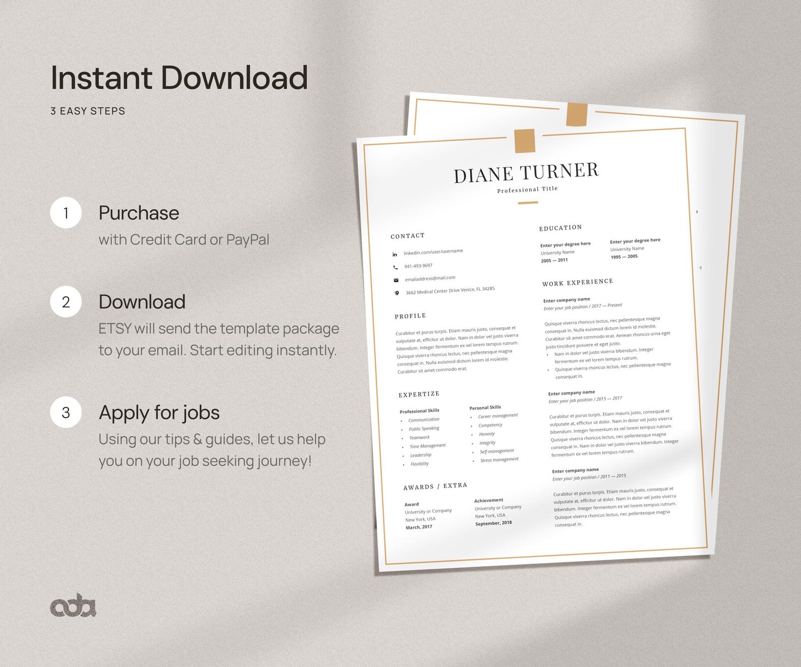 Minimalist Resume Template for Word, Professional Resume Template ...