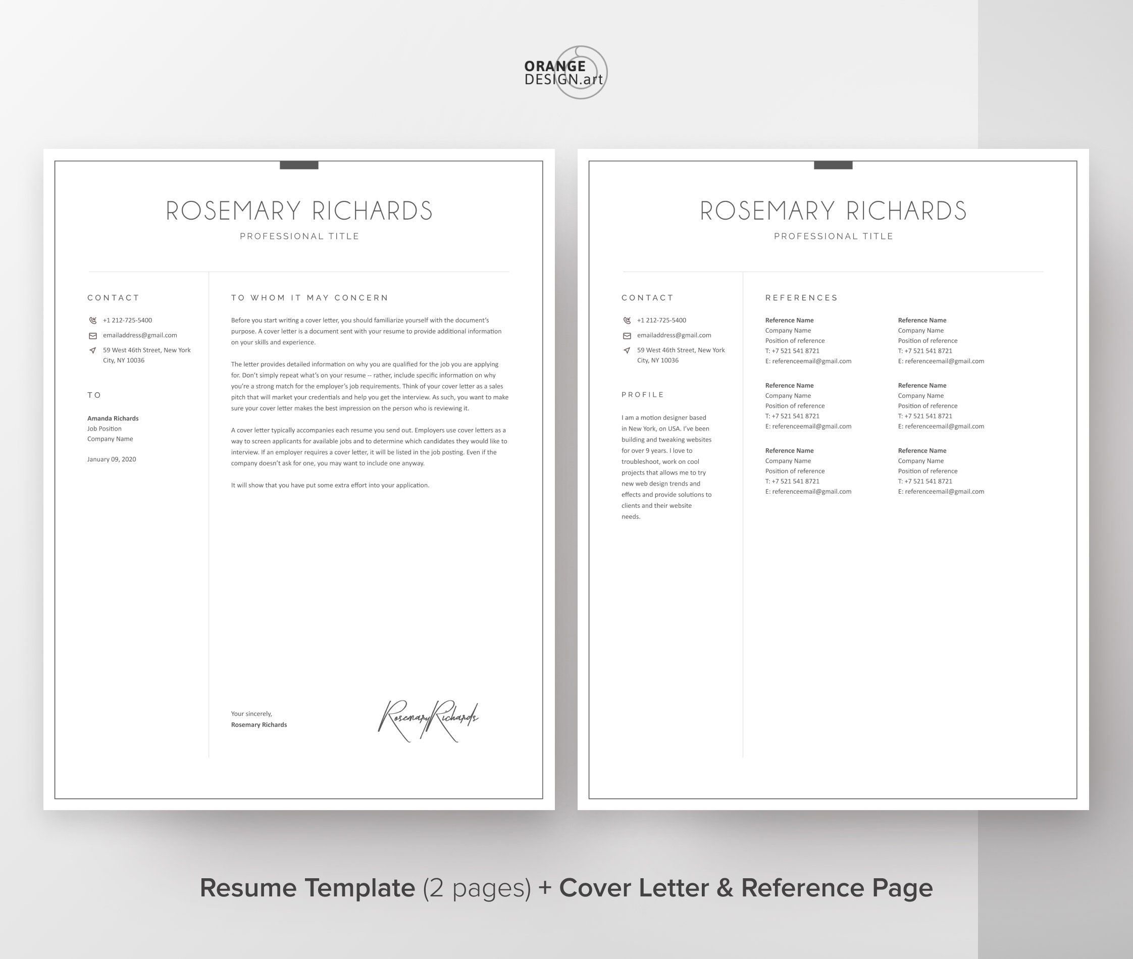 Minimalist Resume Template Word Simple Resume And Cover Etsy