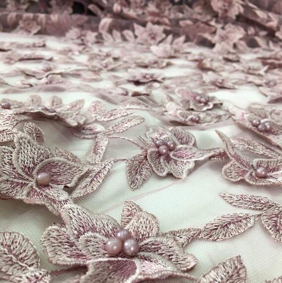 3D Lace Fabric Old Rose Color Lace Fabric Embroidered Lace - Etsy