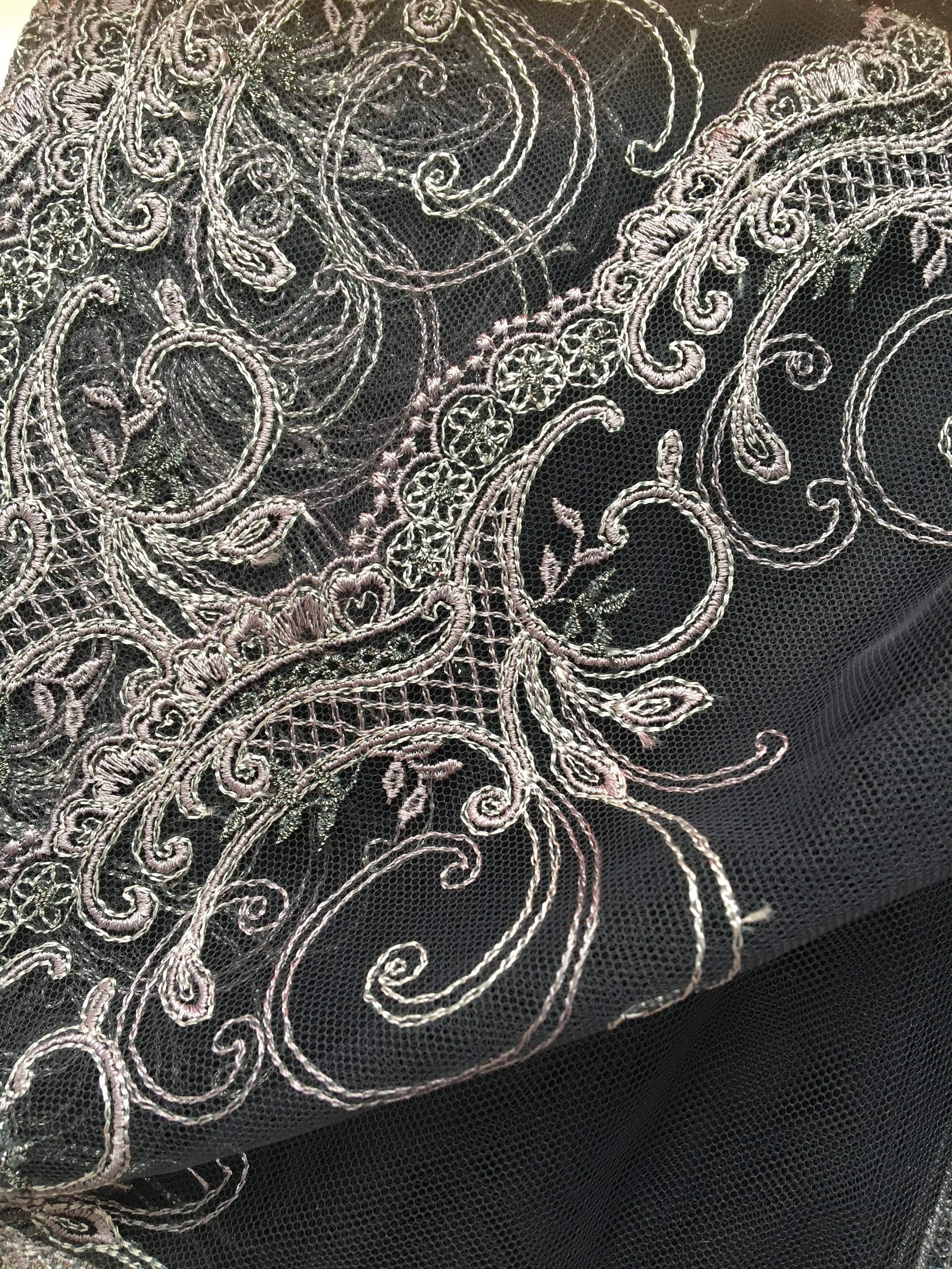 Grey/violet lace trim Dark grey Chantilly lace French Lace | Etsy