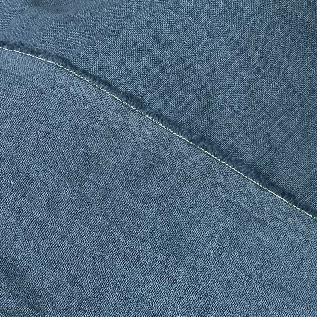 Denim Blue Stone Washed Pure Plain Linen Fabric - 100% Linens Home ...