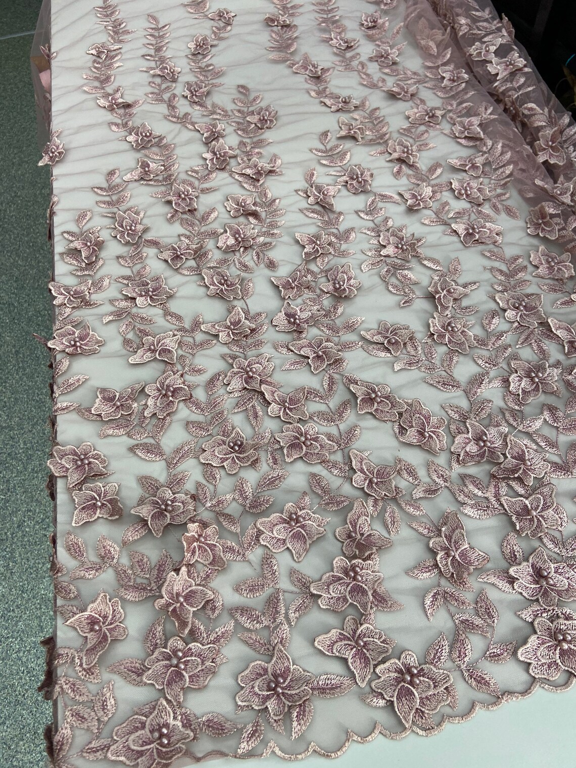 3D Lace Fabric Old Rose Color Lace Fabric Embroidered Lace - Etsy