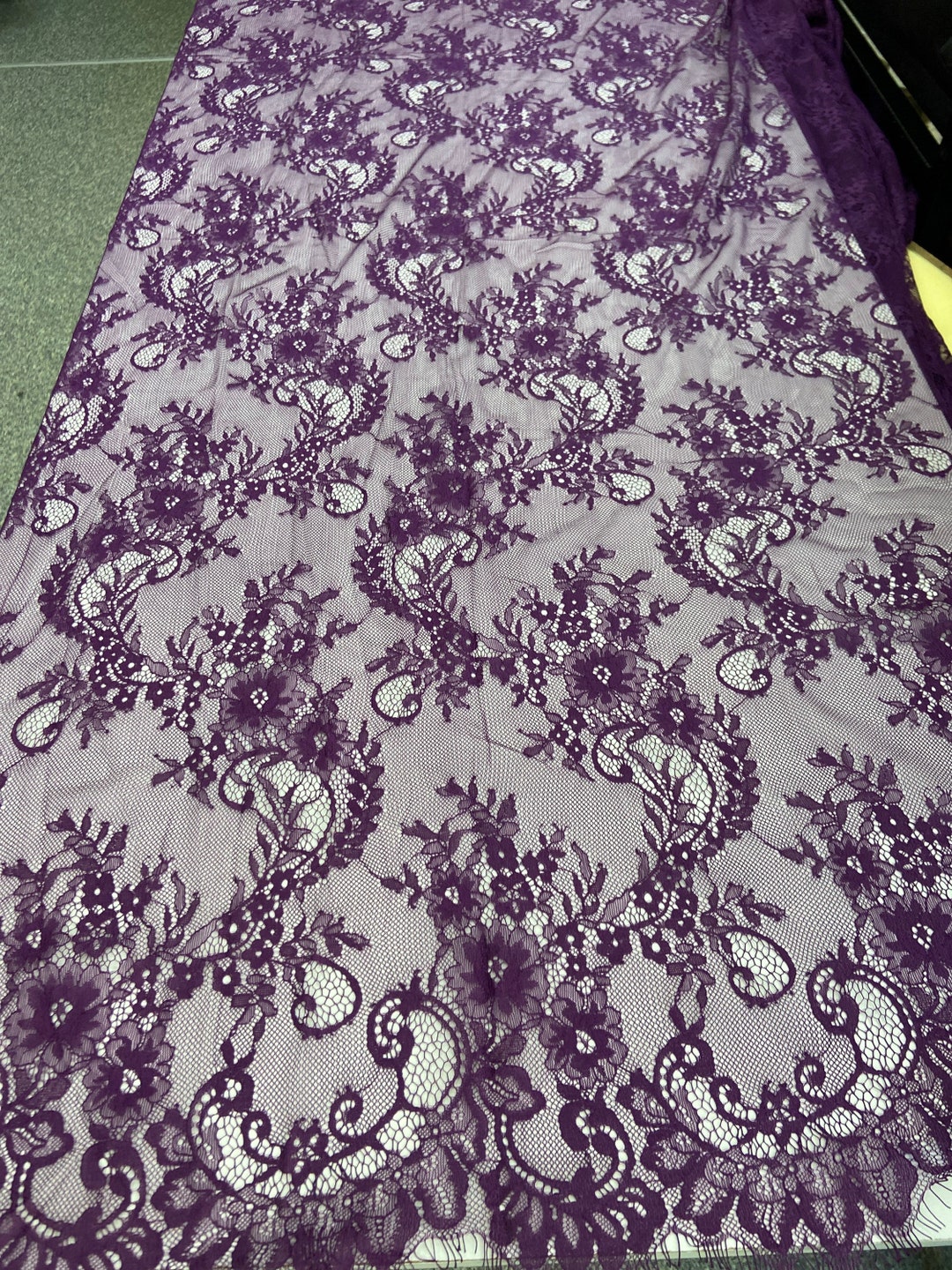 Darc Lilac Lace Fabric by Yard, Fashion Embroidery Flowers Lace Fabric ...