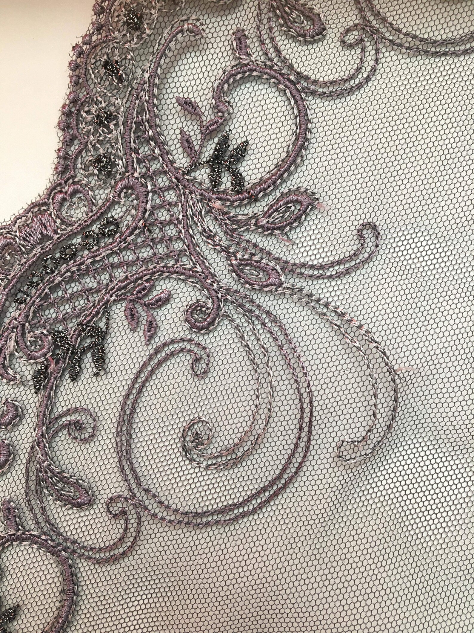 Grey/violet lace trim Dark grey Chantilly lace French Lace | Etsy