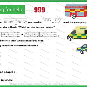 Safety for Kids Worksheet, Emergency Services, Call 999 in an Emergency, Emergency Contact List ...