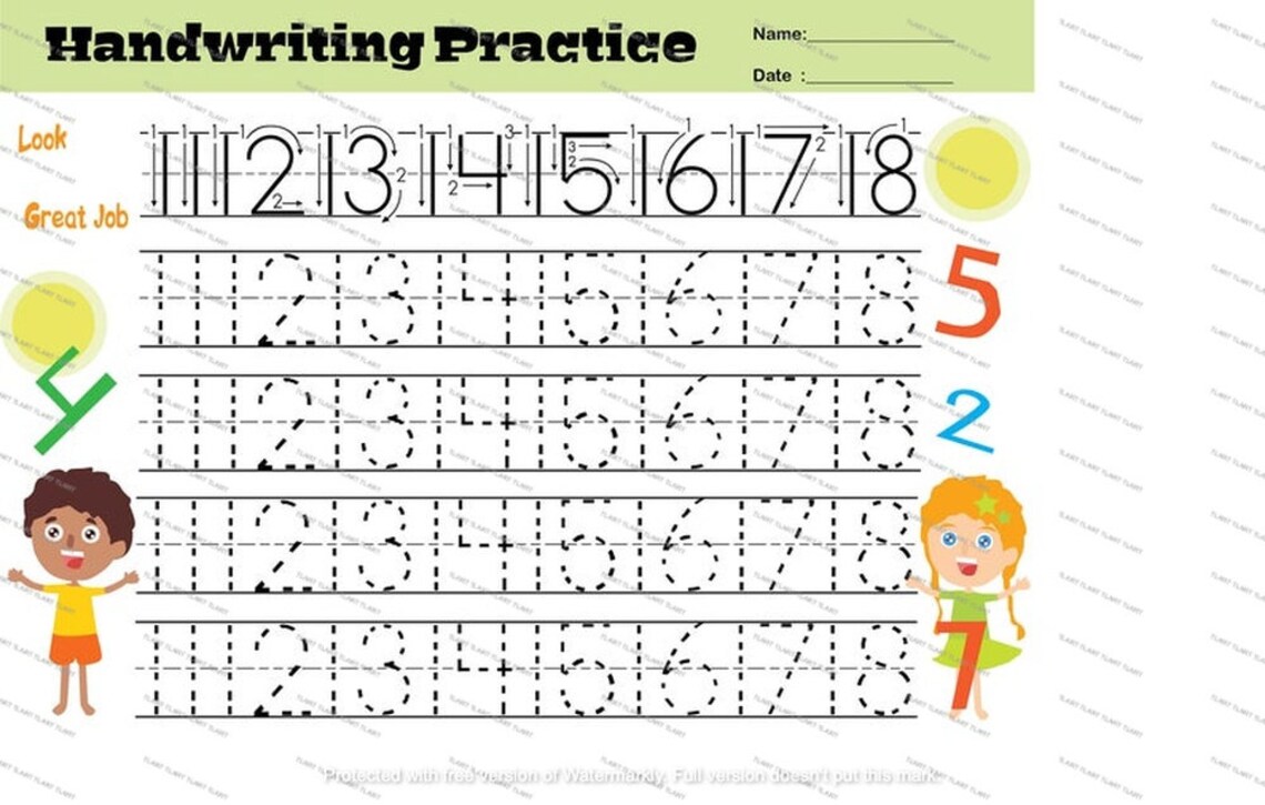 Number Tracing Worksheet, Printable Alphabet Handwriting Practice ...