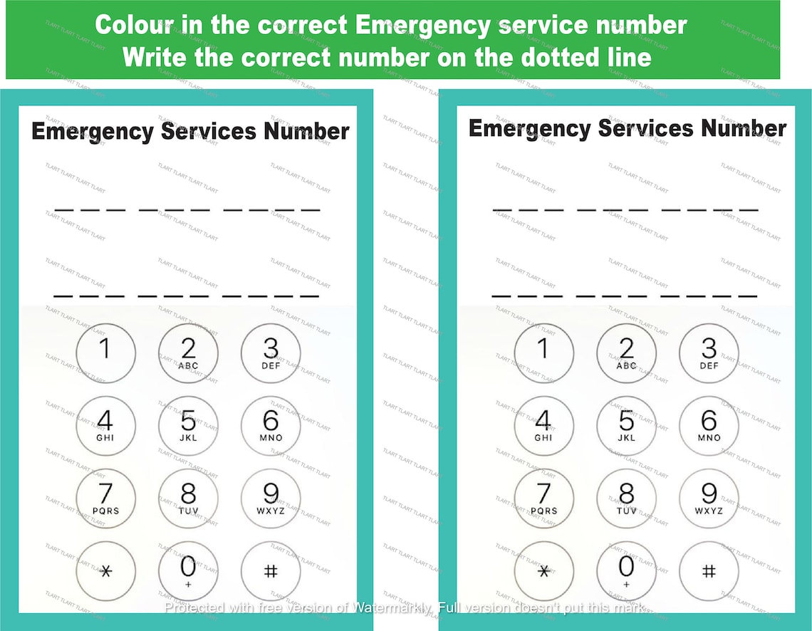 Safety for Kids Worksheet, Emergency Services, Call 999 in an Emergency ...