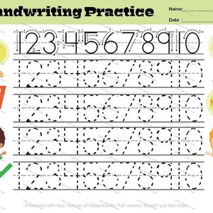 Number Tracing Worksheet, Printable Alphabet Handwriting Practice ...