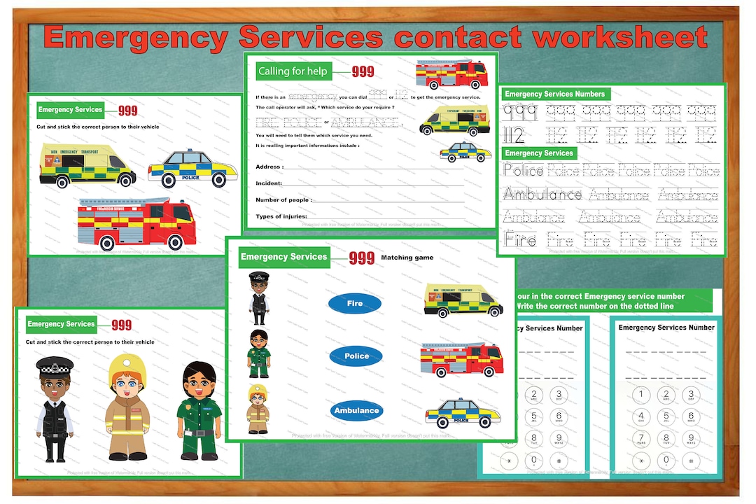 Safety for Kids Worksheet, Emergency Services, Call 999 in an Emergency ...