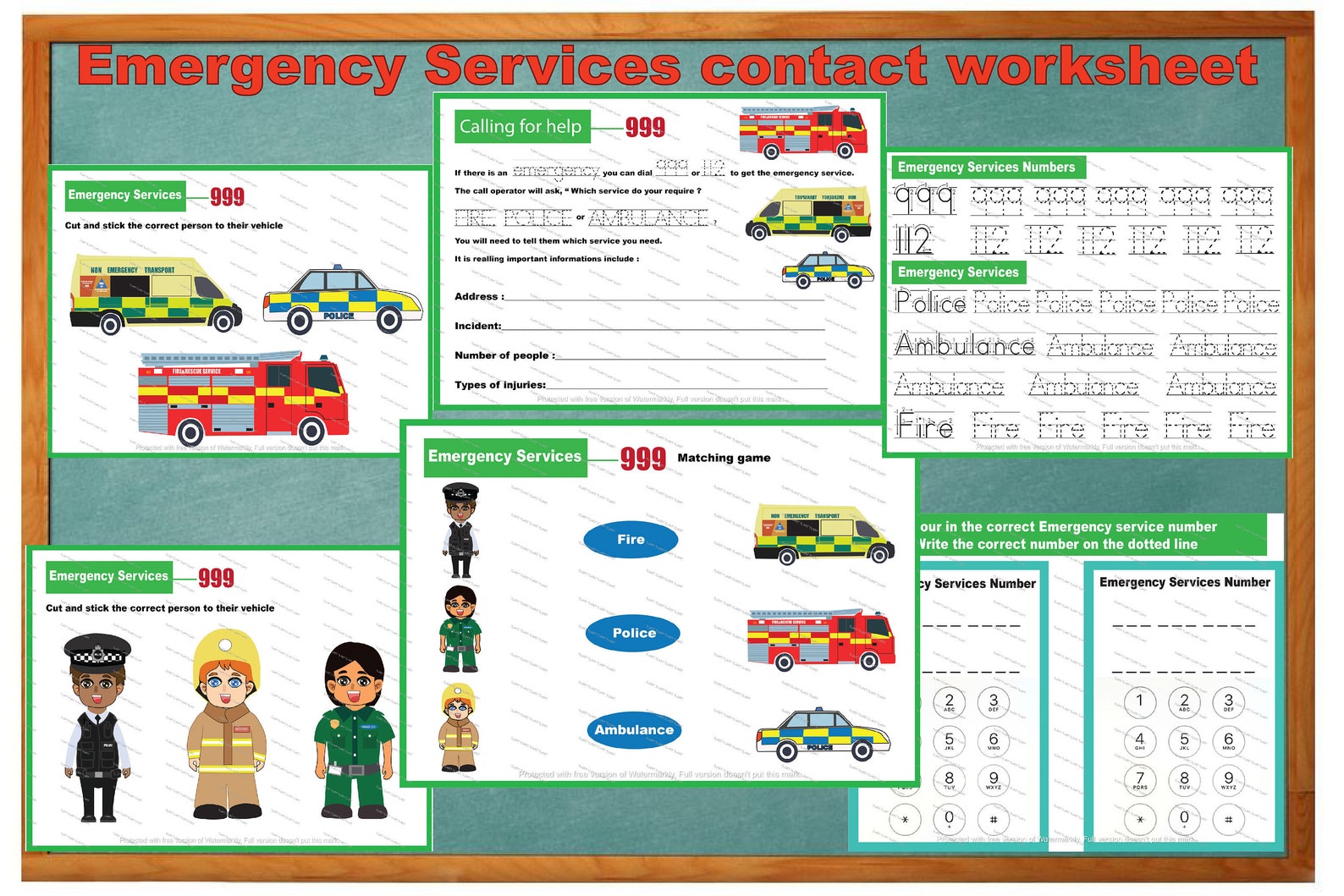 Safety for Kids Worksheet, Emergency Services, Call 999 in an Emergency ...