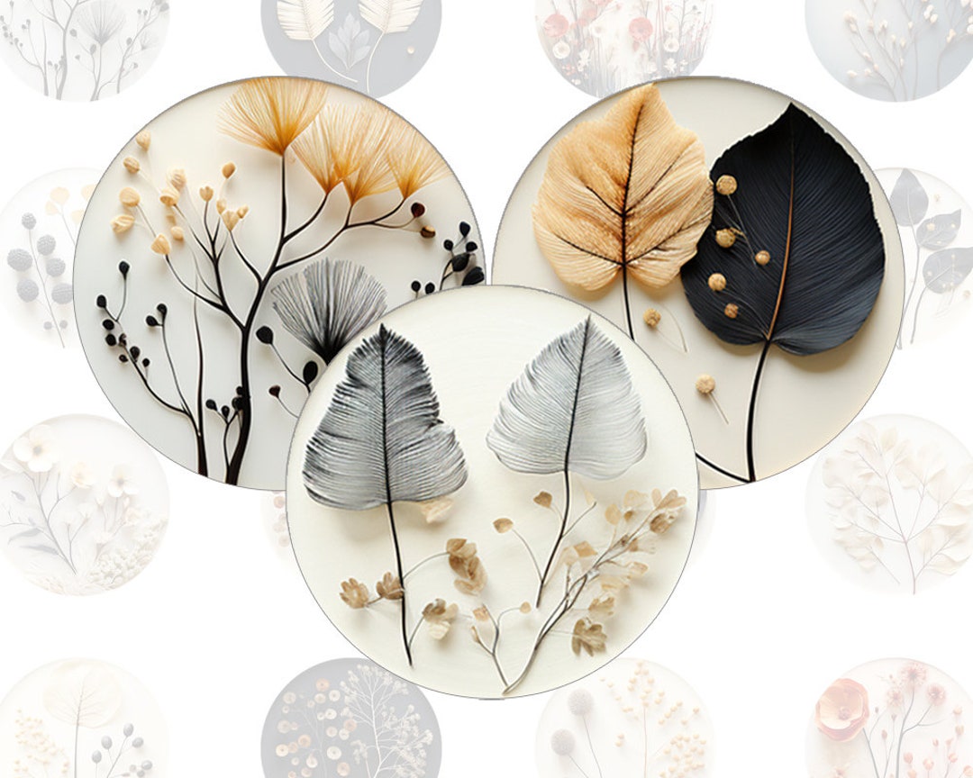 Digital Collage Sheet Boho Autumn Flowers Printable Round Cirle Images ...