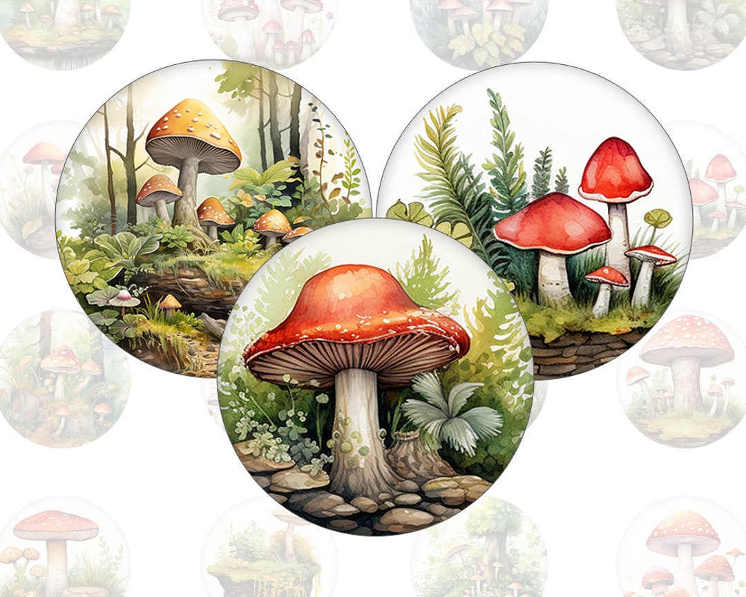 Digital Collage Sheet Fairytale Mushroom Forest Printable Round Cirle ...