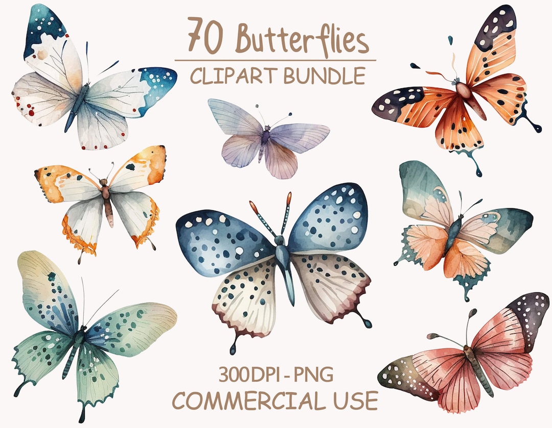 70 Watercolor Butterfly PNG Images Clipart Set for DIY Projects and ...