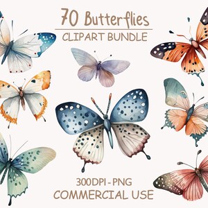 70 Watercolor Butterfly PNG Images Clipart Set for DIY Projects and ...