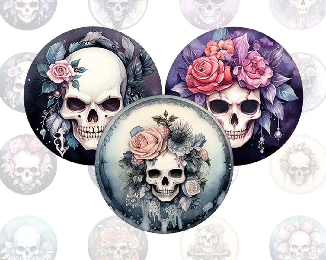 Digital Collage Sheet Vintage Gothic Skull Princess Printable Round ...