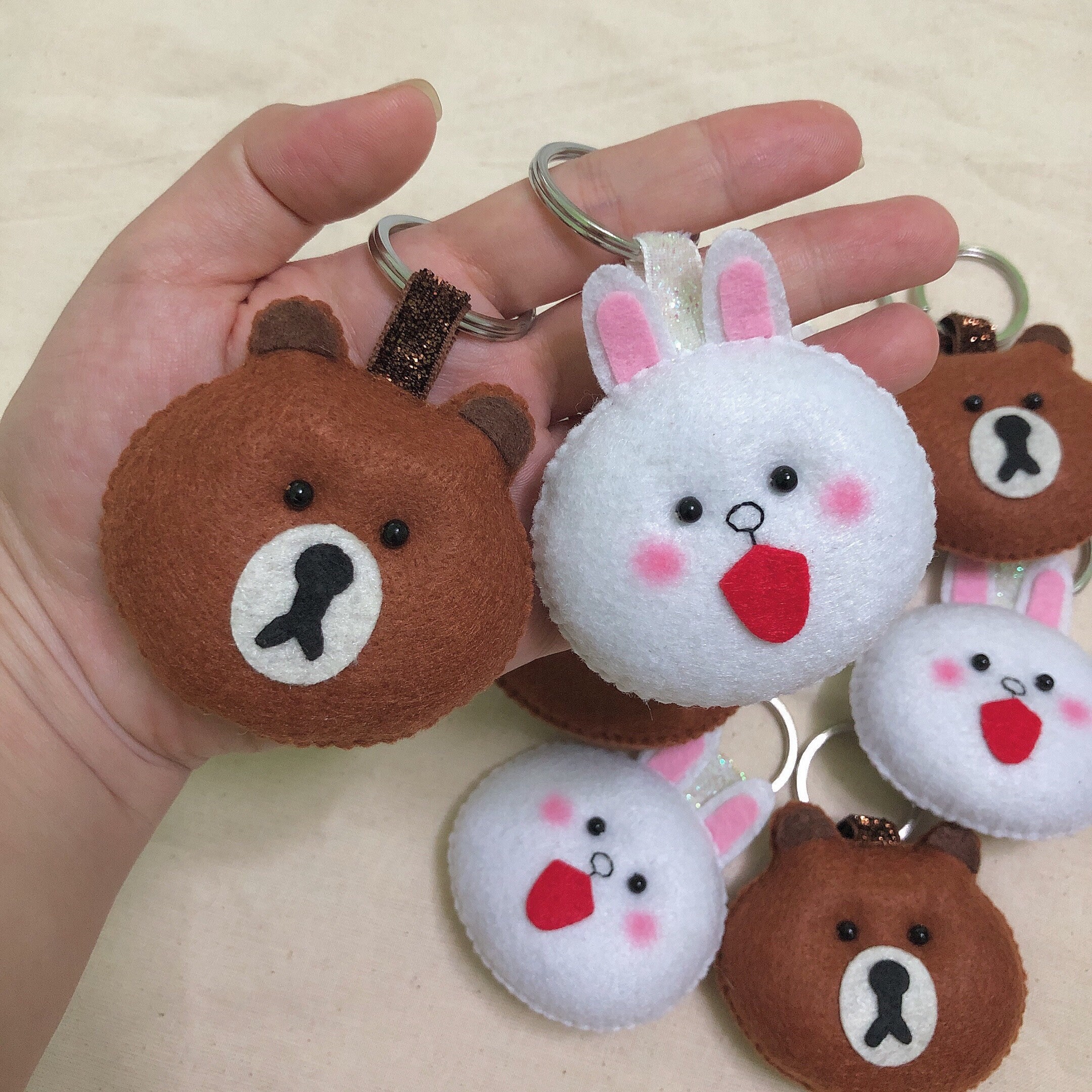 Brown and Cony Felt Keychain Cute Felt Keyring LINE Couple | Etsy
