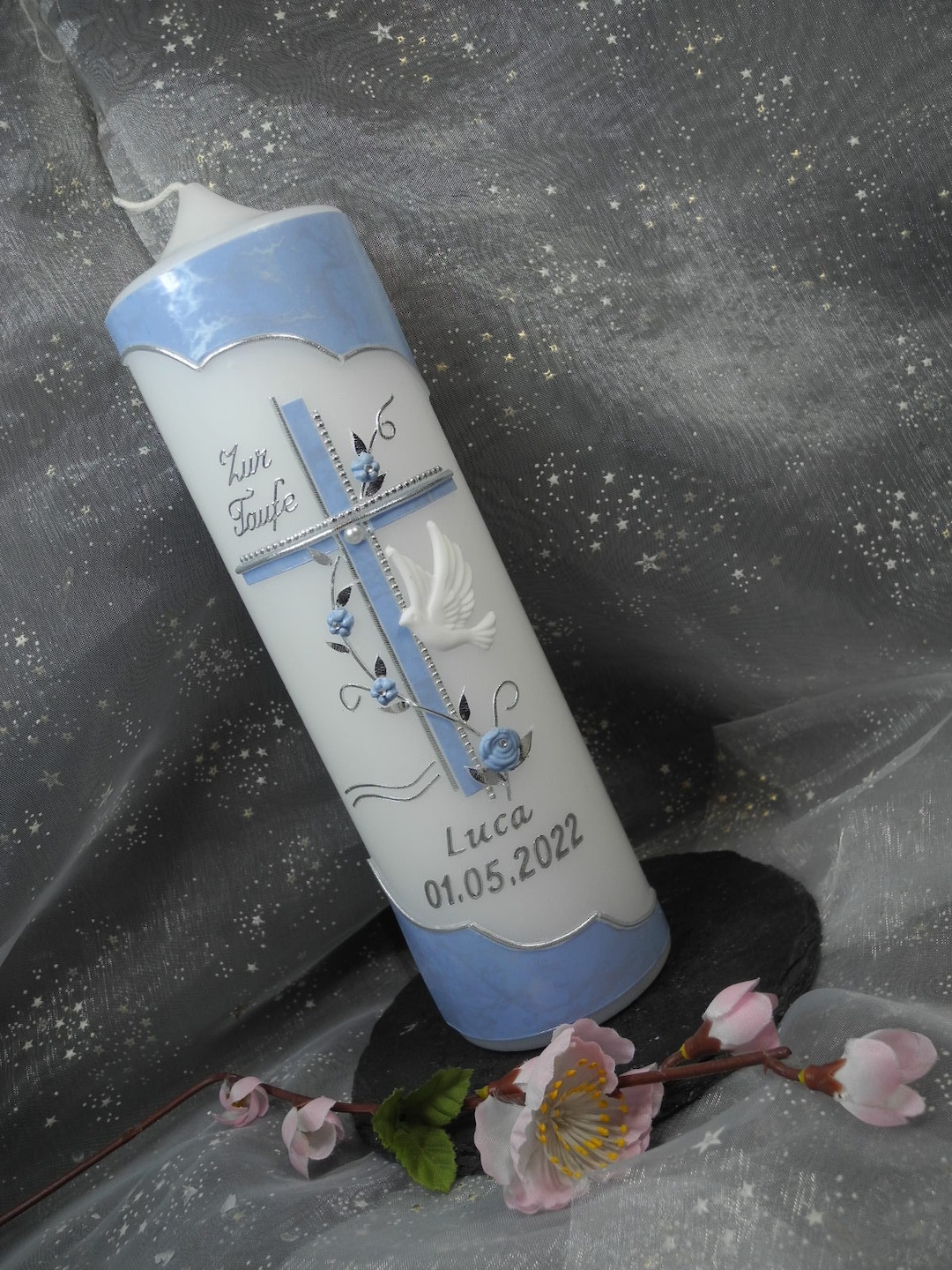 Baptismal Candle + Cardboard "cross With Flower Tendril Corners ...