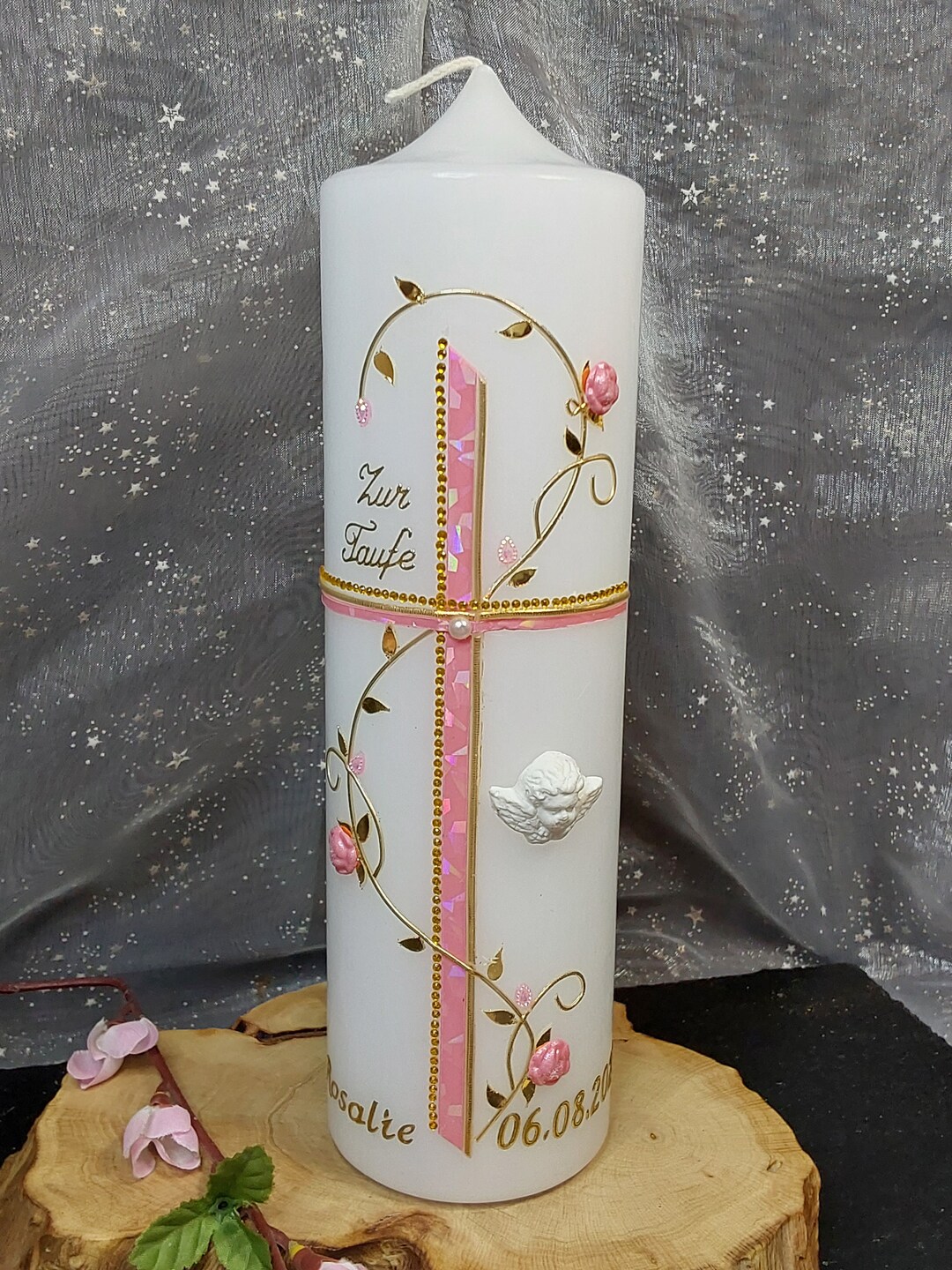 Baptismal Candle Box cross With Flower Tendril Angel Baptismal Candle ...