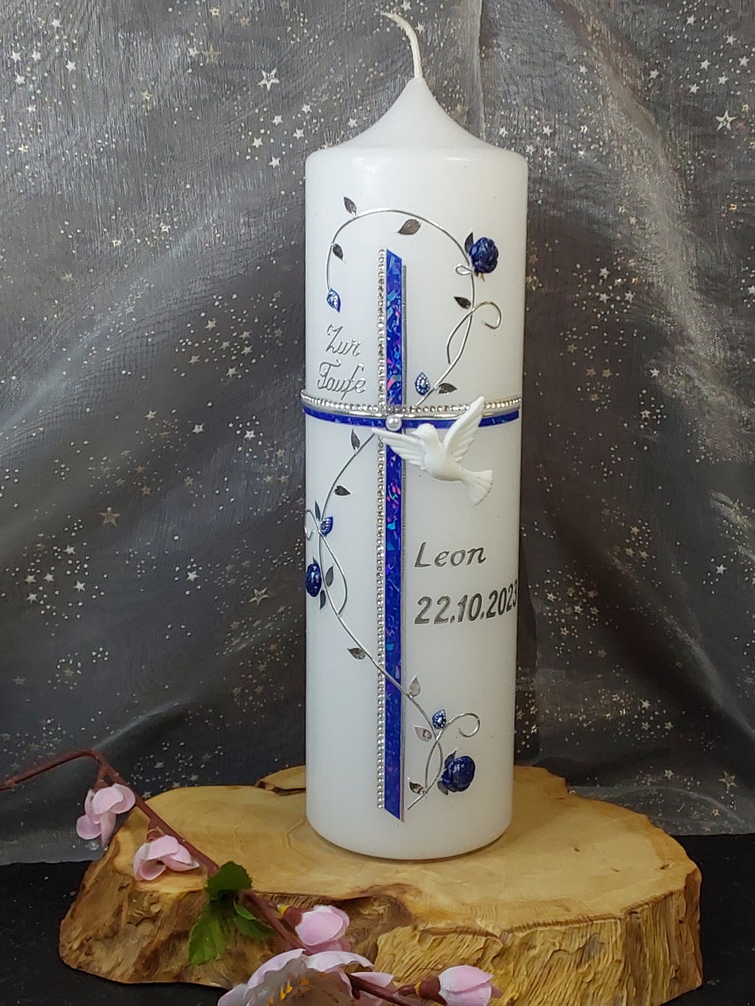 Baptismal Candle+cardboard "cross With Flower Tendril" Baptismal Candle ...