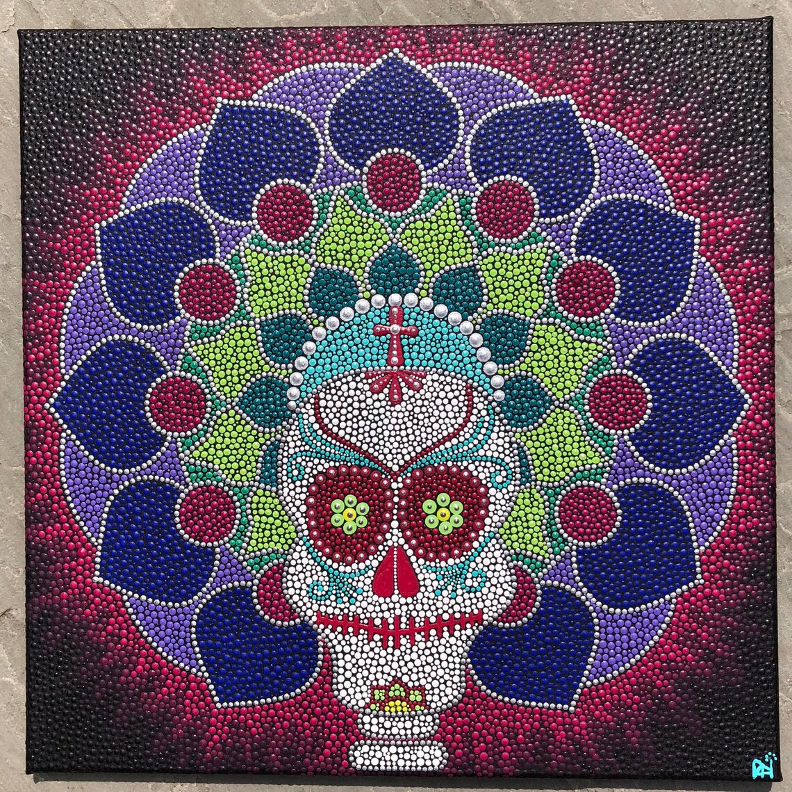 Skull Dotpainting Mandala 40x40cm - Etsy Sweden