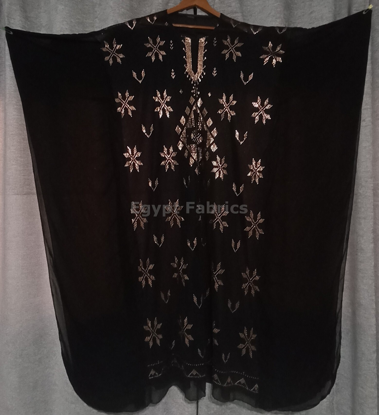 Egyptian Assuit Bronze color Metal / Net Tulle Fabric Abaya Kaftan Wrap ...