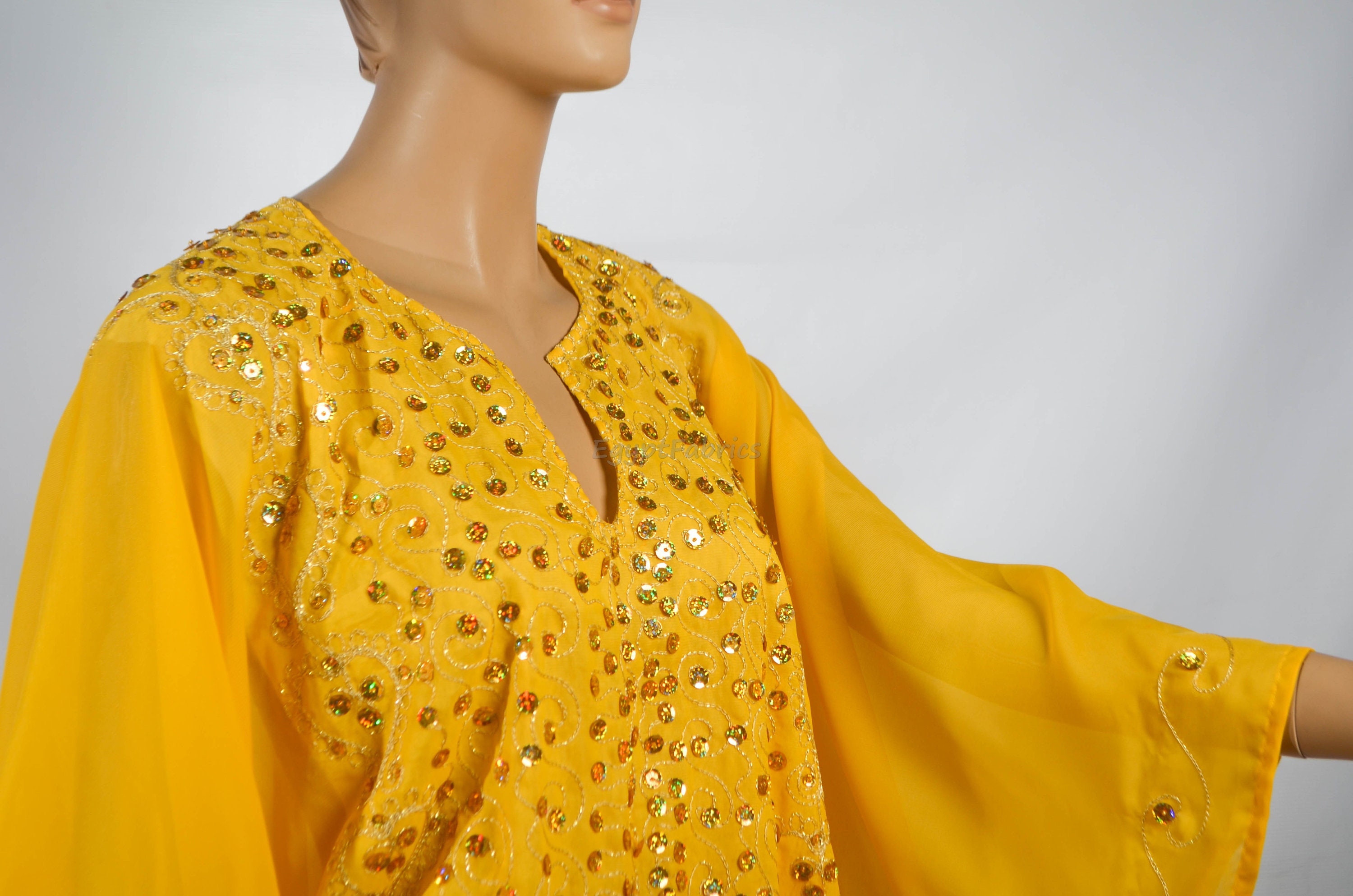 Khaliji Thobes Belly Dance Yellow Golden Abaya Kaftan Dress - Etsy