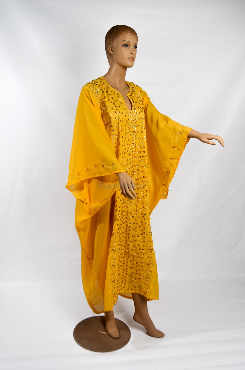 Khaliji Thobes Belly Dance Yellow Golden Abaya Kaftan Dress Khaleegy ...