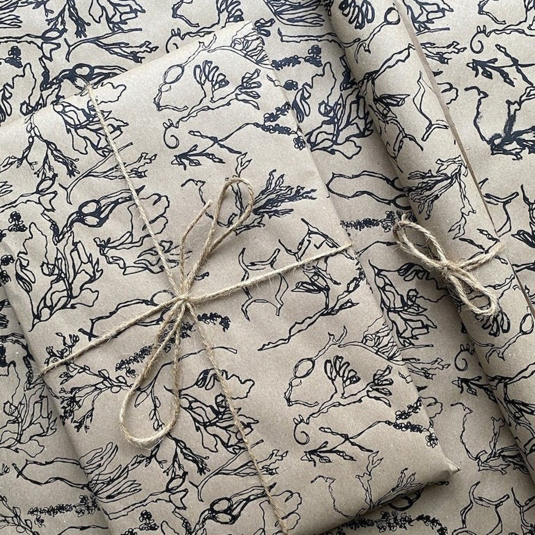 Seaweed Wrapping Paper. Hand Printed on 100% Recycled Wrapping Paper ...
