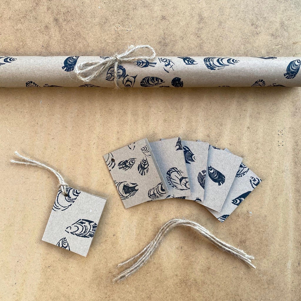 Seashell Wrapping Paper. Hand Printed on 100% Recycled Wrapping Paper ...