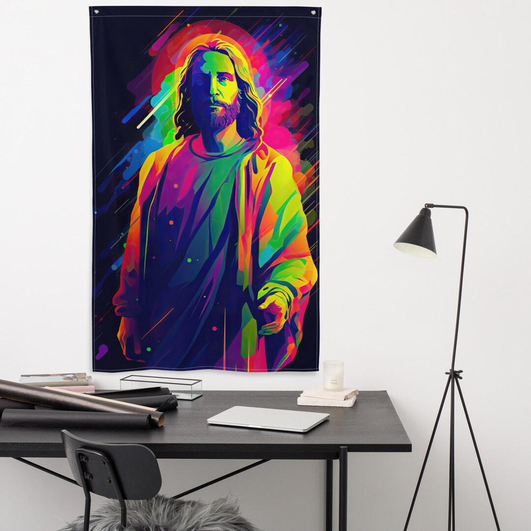 Jesus Christ Flag Art Modern Christian Tapestry Catholic Decor Church ...