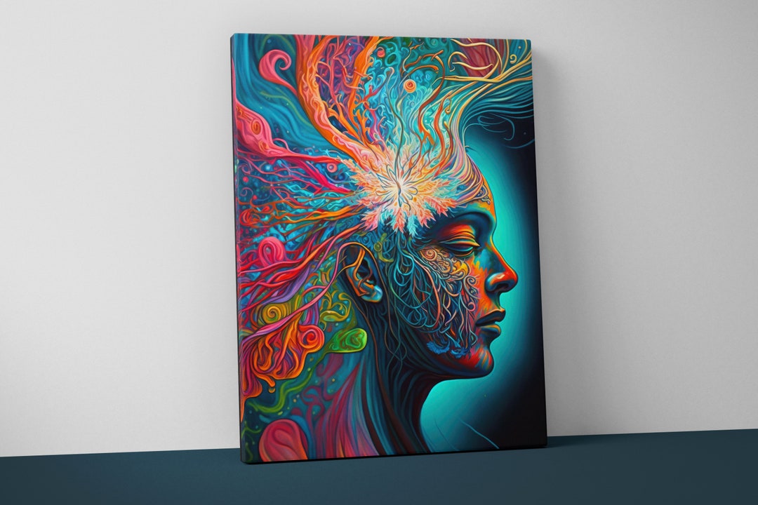 Psychedelic Trippy Mounted Canvas - Weird Wall Art - Funky Surreal ...