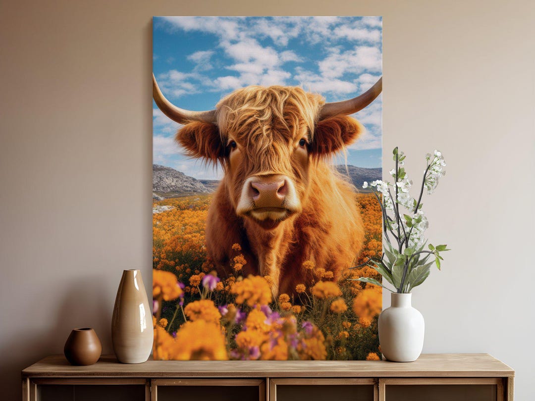 Highland Cow Digital Art Print Instant Download, Rustic Farmhouse Decor ...