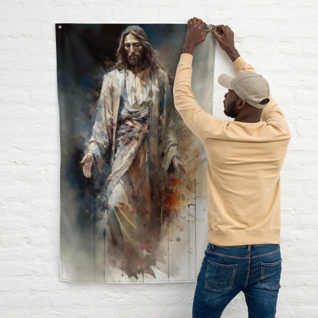 Jesus Christ Flag Art Modern Christian Tapestry Catholic Decor Church ...