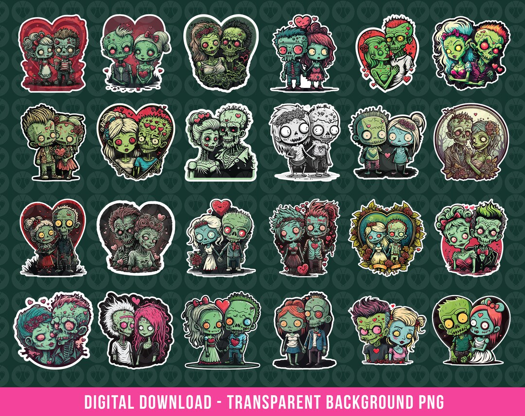 Valentine Zombie PNG Digital Download Bundle - Cute Couples ...