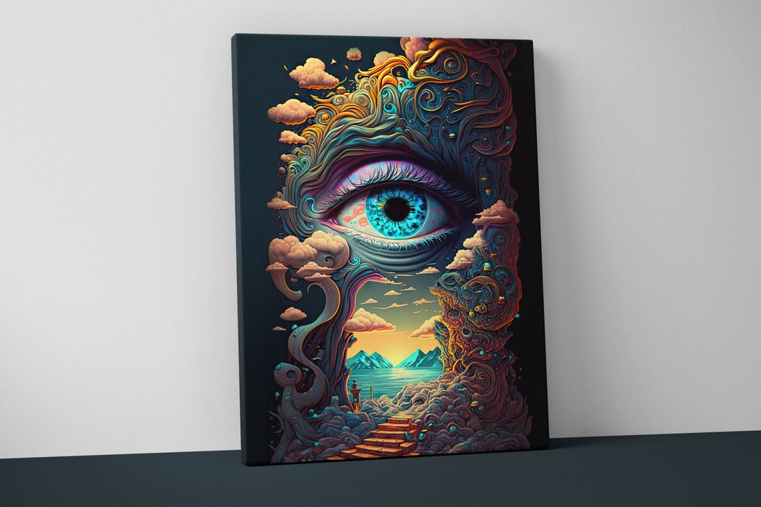 Psychedelic Trippy Mounted Canvas - Weird Wall Art - Funky Surreal ...