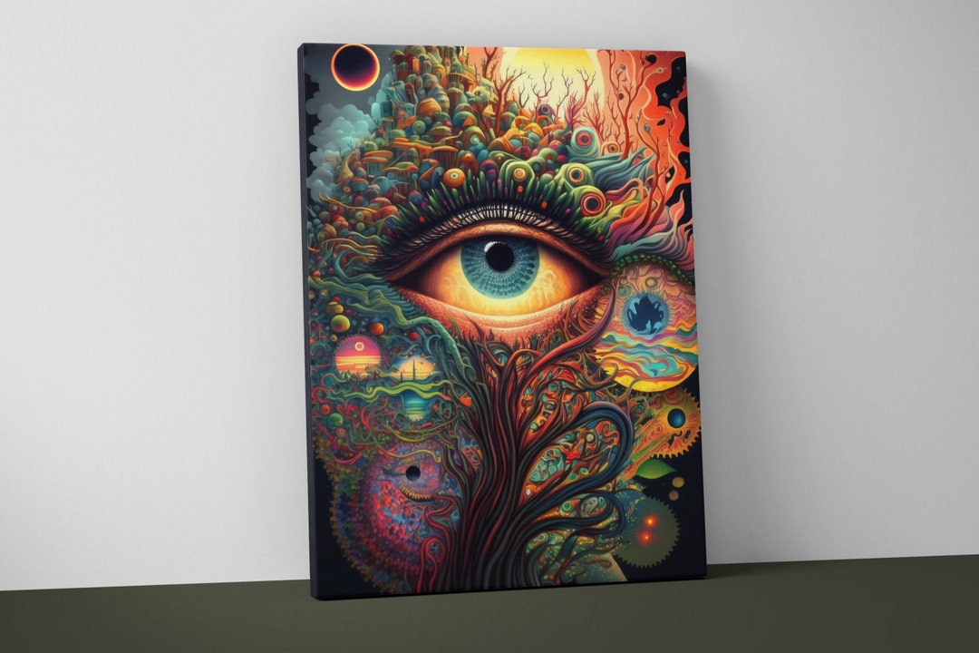 Psychedelic Trippy Mounted Canvas - Weird Wall Art - Funky Surreal ...