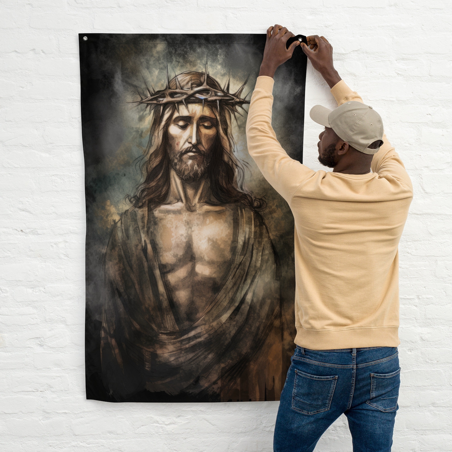Jesus Christ Flag Art - Modern Christian Tapestry - Catholic Decor ...