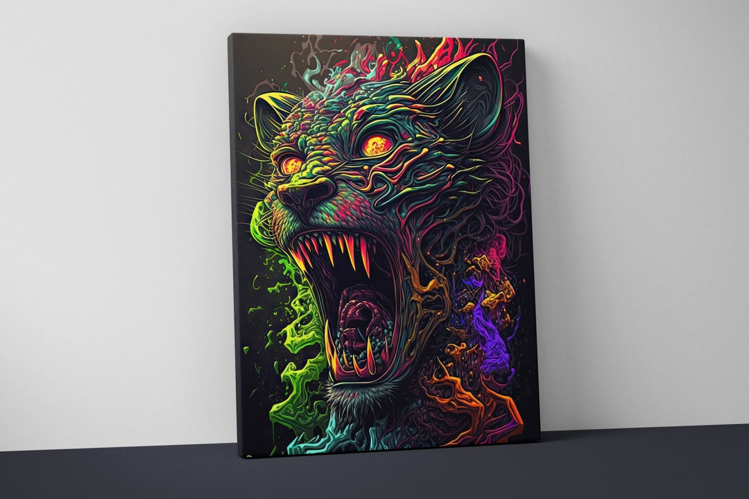 Psychedelic Trippy Mounted Canvas Weird Wall Art Funky Surreal Decor ...