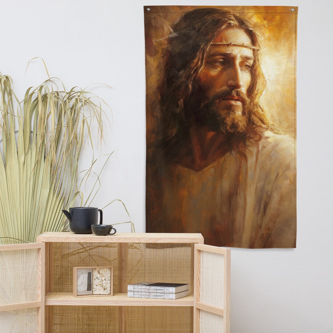 Jesus Christ Flag Art Modern Christian Tapestry Catholic Decor Church ...
