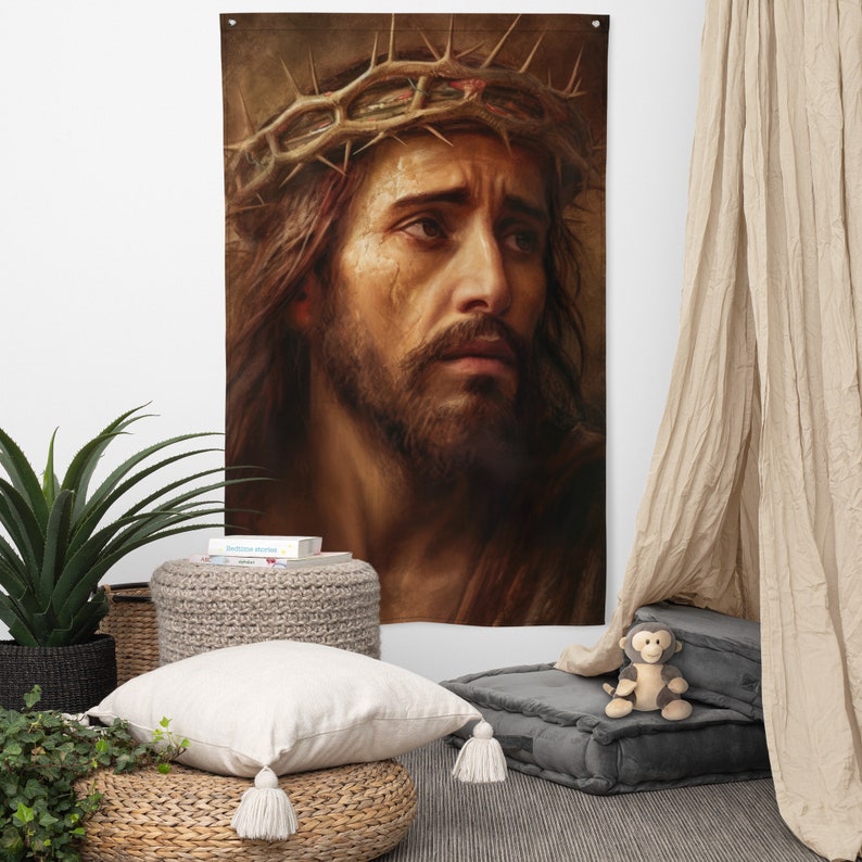 Jesus Christ Flag Art Modern Christian Tapestry Catholic - Etsy